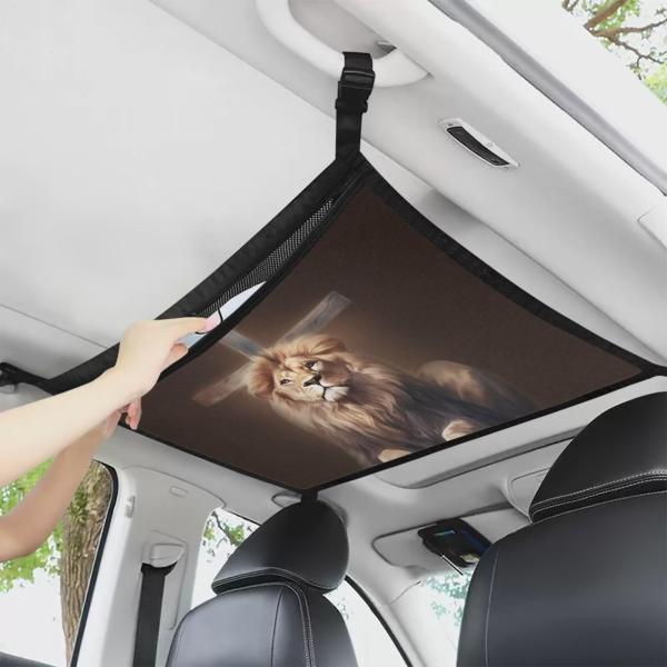 商品名:  Wetoricau Lion Cross Print Car Ceiling Cargo Net Pocket Large Capacity Hanging Storage Bag Automotive Interior Acc...