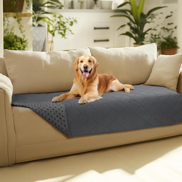 商品名: Luciphia 100%防水カウチカバーブランケット 犬用 滑り止め ペットカウチプロテクター ソファマット 子犬 猫 ブランケット 滑り止め底付き、グレー、30x70インチ Luciphia 100% Waterproof C...