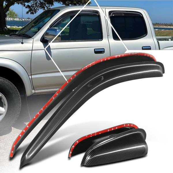 商品名:  PM PERFORMOTOR 4Pcs Side Window Visors Deflector Compatible with 1995-2004 Toyota Tacoma Extended Cab, Carbon Fibe...
