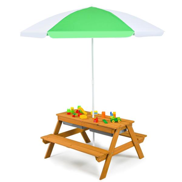 商品名:  GLACER 3-in-1 Kids Picnic Table, Wooden Sand and Water Table w/Removable &amp; Adjustable Umbrella, Removable Sand...