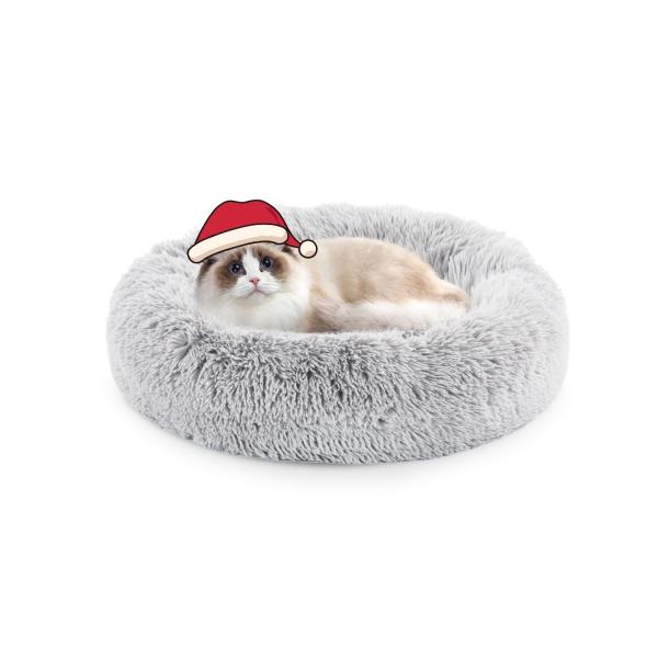 商品名:  FluffyDream 20 inch Donut Calming Cat Bed, Brown Dog Round Sofa Washable, Plush Fur Pet Chair, Greyブランド: FluffyDre...