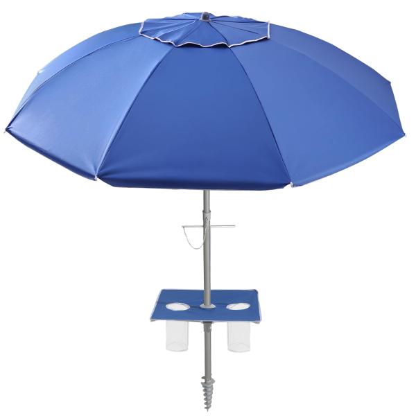 商品名: 7フィートのビーチパラソル、サンドアンカー&amp;チルト付きテーブル内蔵、UPF 50+ 保護ビーチパラソル、頑丈な風に持ち運べる傘、キャリーバッグ付き、ダークブルー。 7ft Beach Umbrella featuring ...