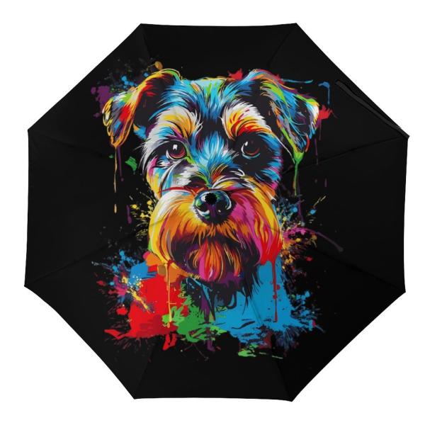 商品名:  Schnauzer Splash Art Printed Umbrella Automatic Travel Umbrella 3 Folding Rain &amp; Sun Umbrellas for Women Menブラ...