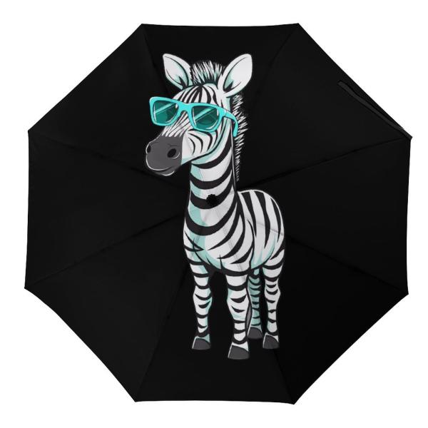 商品名:  Animal Zebra with Glasses Printed Umbrella Automatic Travel Umbrella 3 Folding Rain &amp; Sun Umbrellas for Women ...