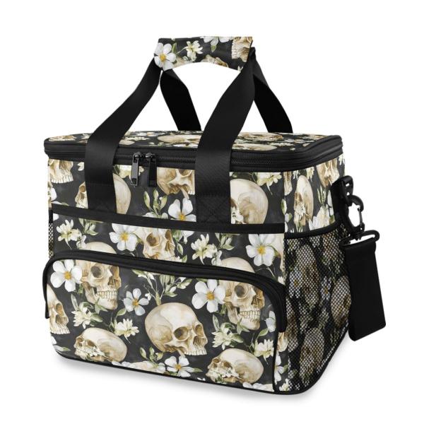 商品名:  MNSRUU Cooler Bag Skull White Flower Soft Cooler Bag Insulated Lunch Totes Picnic Bag Beach Cooler Lunch Box Conta...