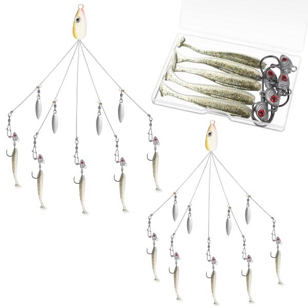 商品名: Lunmon アンブレラリグ フィッシングリグ ルアー バスルアー ベイトキット 5アームベイト マルチルアーリグ トラウト パーチ ウォールアイ 淡水 海水 ボート トローリング用 2個 Lunmon 2 Pcs Umbrell...