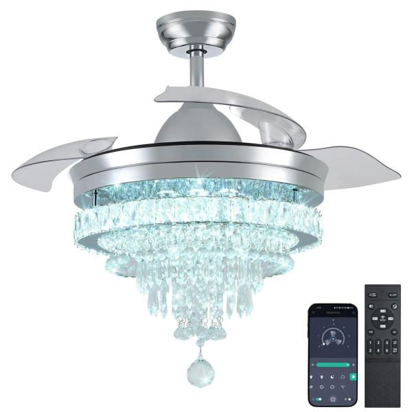商品名:  Fandelier Ceiling Fan with Light Modern 42 Inch Retractable Bladeless Ceiling Fan with LED Light, Silent DC Motor,...