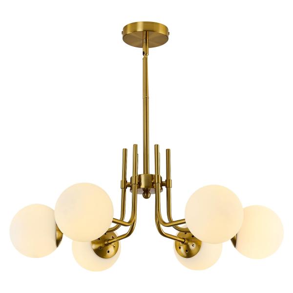 商品名:  hesoge 6 Light Modern Sputnik Chandelier with Milk White Glass Globe Mid Century Gold Pendant Light Semi Flush Mou...