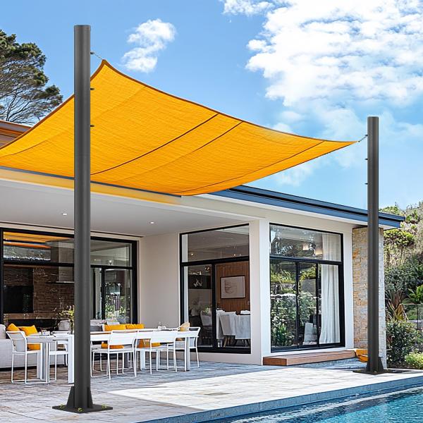 商品名: サンシェードセイルポール、デッキ用10フィート屋外サンシェードポール、直径2.4インチスチールヘビーデューティーセイルシェードポール、屋外テラス、地面、裏庭用、ブラック3リングシェードセイルポール、2パック 2 Pack Shad...