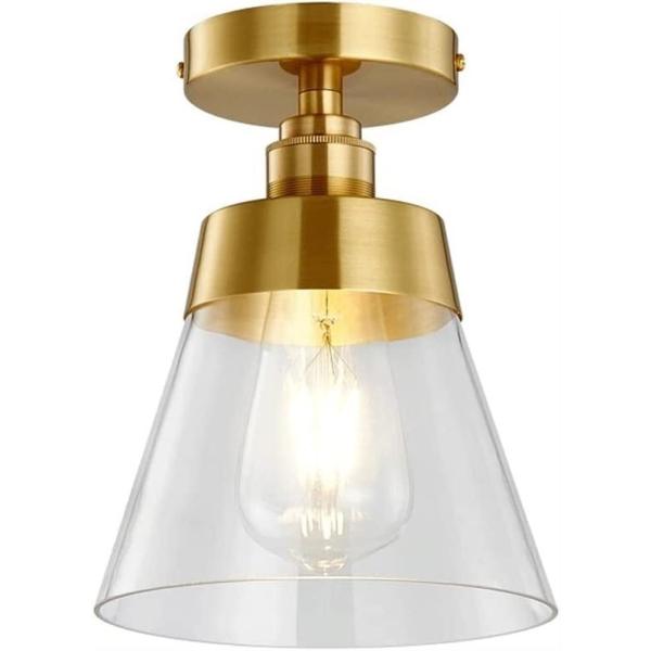 商品名:  Pendant Lights, E27 Ceiling Light Brass Finish with Clear-Glass Shade Gold Semi Flush Mount Ceiling Light Contempo...