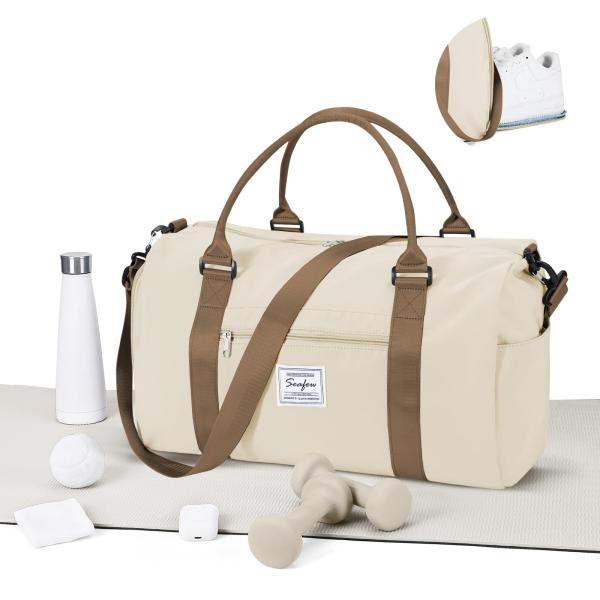 商品名: ジムバッグ レディース メンズ スポーツ ダッフルバッグ パーソナルアイテム トラベル ダッフルバッグ トートバッグ キャリーオン ウィークエンダー オーバーナイトバッグ, A19-ベージュブラウン。 Gym Bag for Wo...