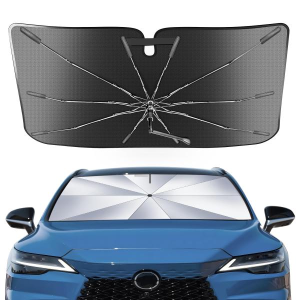 商品名: ポータブルフロントガラスサンシェード傘 2023-2025年式レクサスRXモデル350/350h/350Fスポーツ/350L用、2イン1アイスクリスタル耐久性コンパクトシェード傘 UPF50+ UVフロントウィンドウ保護 アウトド...