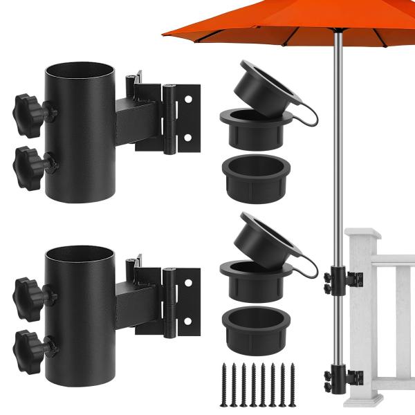 商品名: SLIIMU ヒンジ アンブレラ デッキマウント アウトドア テラス アンブレラ ホルダー 壁取り付け傘ベース 4インチ x 4インチ 手すりポスト 平らな面または直角に取り付け、ブラック SLIIMU Hinge Umbrell...