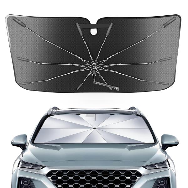 商品名: ポータブルフロントガラスサンシェード傘 ヒュンダイサンタフェ 2019-2023年モデル用 2イン1アイスクリスタル 耐久性のあるコンパクトシェード傘 UPF50+ フロントウィンドウ断熱保護 アウトドア キャンプ Portabl...