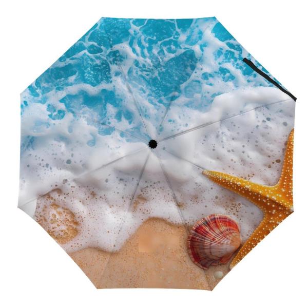 商品名:  Beach Starfish Tri-fold Reverse Folding Umbrella Portable Travel Umbrella Automatic &amp; Manual Windproof Umbrell...