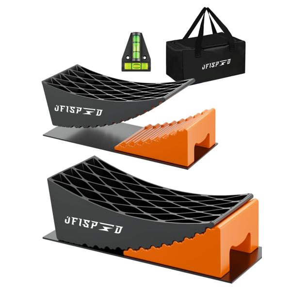 商品名: OFISPEED RVレベリングブロックスロープキット キャンピングカーレベラーシステム 2個パック 旅行用 チョック2個付き 滑り止めマット2枚 1Tバブルレベル キャリーバッグ付き 最大35000ポンド キャンパーのレベルアッ...