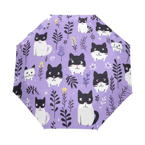 商品名:  KAAVIYO Purple Background Cats Umbrella Windproof Automatic Foldable Umbrells Auto Open Close for Men Women Kidsブラ...