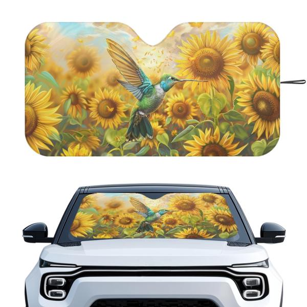 商品名:  CLOHOMIN Hummingbird Car Sunshade Sunflower Car Window Shade Yellow Front Windshield Sun Shade for SUV Truck Hatch...