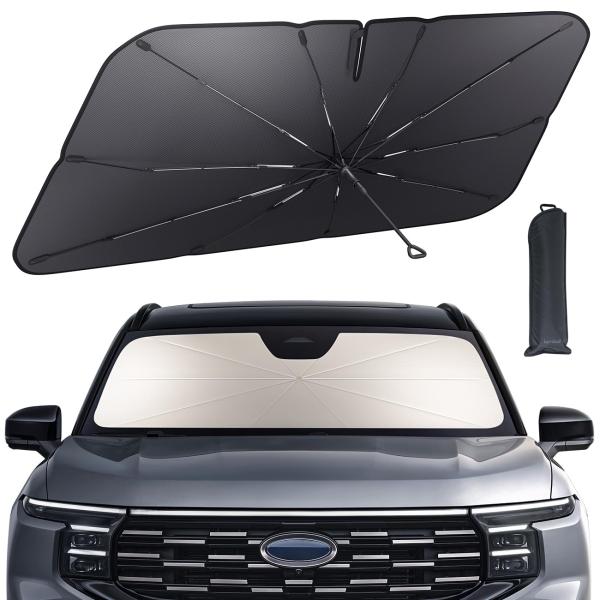 商品名:  Lamicall Car Windshield Sunshade Umbrella ? 5-Layer UV Block, 10-Rib Fiberglass Frame for Heat Insulation, 64"x34"...