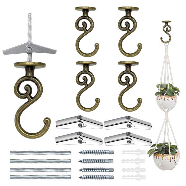 商品名: Evsteluo S字型 高耐久 天井フック 木製 コンクリート 乾式壁用 ホームデコレーション 植物などに 最大荷重40ポンド (4, アンティーク真鍮) Evsteluo 4 Sets S-Shaped Heavy Duty ...