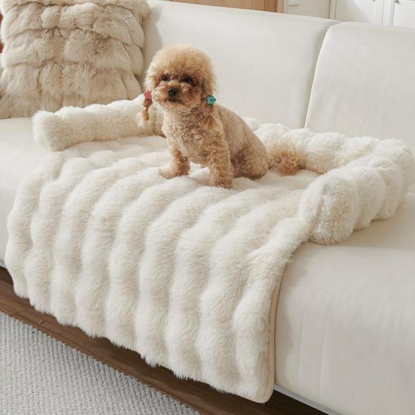 商品名:  vctops Faux Rabbit Fur Dog Bed Cover, Comfortable Bolster Dog Mat, Thick Bubble Plush Non Slip Pet Blanket, Cute S...
