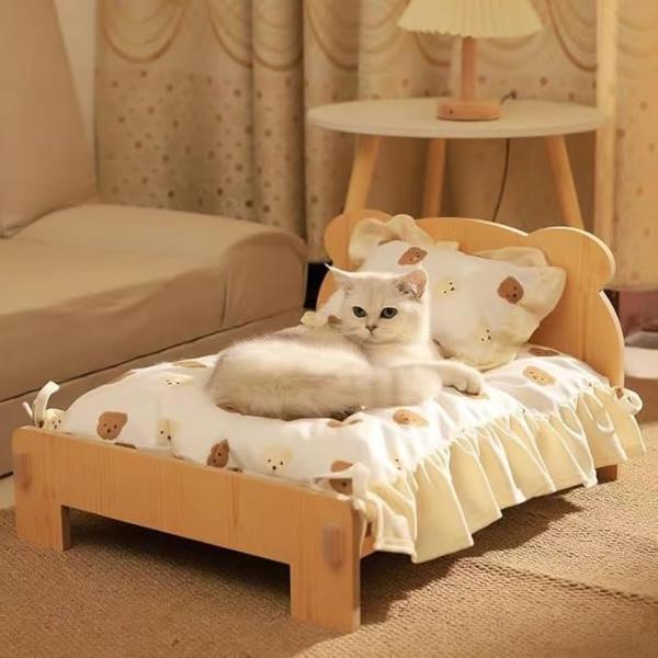 商品名:  JUNTITE Cat Bed with Quilt - Wooden Indoor Pet Bed for Cats, Dogs, Rabbits, Kittens and Small Animals - 20.4 x 15....