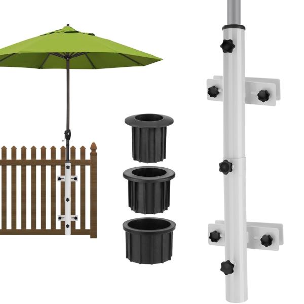 商品名: SLIIMU ワンピース パティオ アンブレラ ホルダー クランプ アウトドア 調節可能な傘マウントとベース デッキ、バルコニー、中庭用 ホワイト SLIIMU Umbrella Stand for Deck Railing, L...