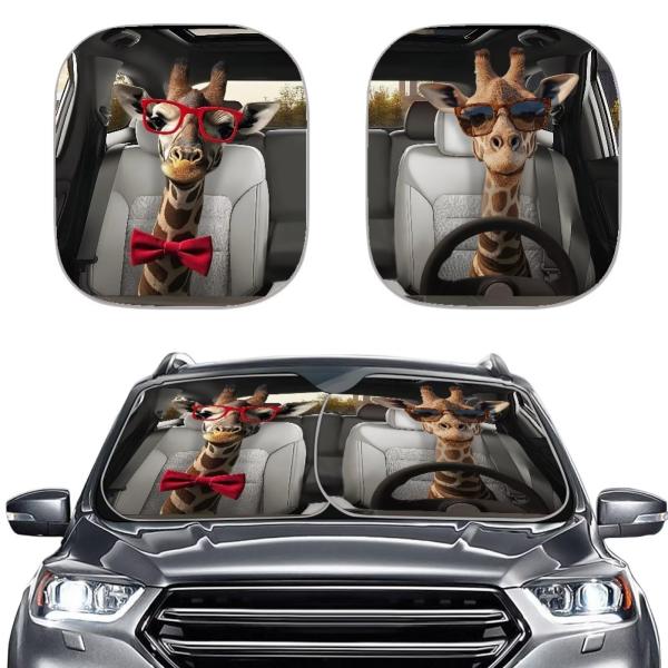 商品名: Renewold クール キリン 動物 運転 自動車 フロントガラスサンシェード 屋外 ブロック 熱日光 折りたたみ式 車のフロントウィンドウシェード サンシールド サンバイザー ギフト 男女兼用 車を涼しく保つ ユニバーサル R...