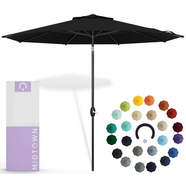 商品名: Midtown Umbrella Sunbrella パラソル 9フィート アウトドア傘 スペクトラムカーボンアクリル生地 - 自動傾斜アルミニウムフレーム パティオ傘 裏庭、デッキ、庭、プール用 - ブラックポール Midtow...