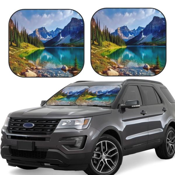 商品名:  Lake Mountain Landscape Car Windshield Sun Shade Foldable 2-Piece Car Sunshades Auto Sun Blocker Visor Protector f...