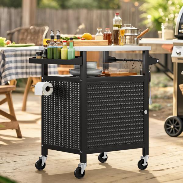 商品名: YITAHOME 25インチ 屋外グリルカート ステンレススチールトップ付き 屋外グリルテーブル 収納棚付き パティオ/キッチンの準備/グリルアクセサリー用 ブラック YITAHOME 25 Inch Outdoor Grill ...