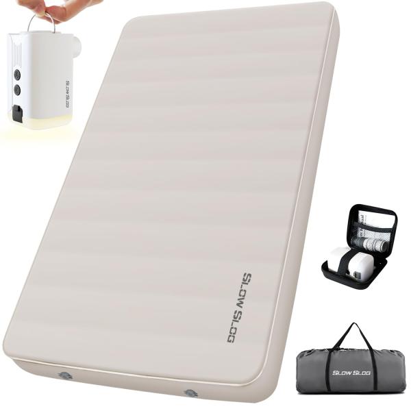 商品名: 自己膨張式キャンプスリーピングパッドフォームキャンプマットレス、ポンプクリーム付き。 Slow Slog Self-Inflating Sleeping Pad with Portable Electric Air Pump, 4...