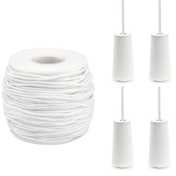 商品名: サーフタートルブラインド リフティングロープ 54ヤード 2mm ホワイト編組リフトシェードコードと木製ブラインドプルコードノブ4個 DIYウィンドウシェードカーテンクラフト用 Surf turtle Blinds Lifting...