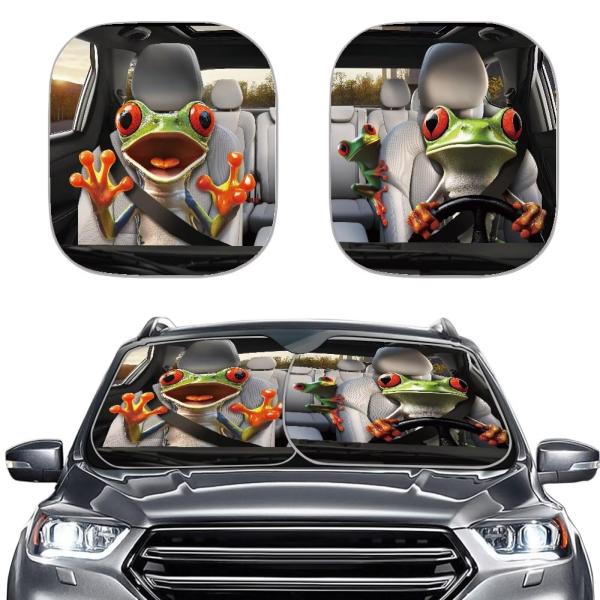 商品名: Renewold レッドアイドツリーカエル 動物 運転 車 フロントガラスサンシェード 車両フロントウィンドウシェード ほとんどのセダン用 SUV トラック 自動車サンバイザー シールド プロテクター 装飾 2個セット カーアクセ...