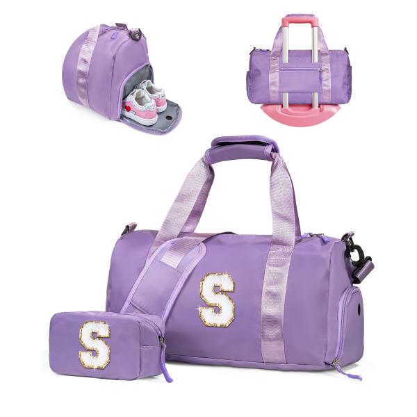 商品名: 娘、女の子、女の子へのVogewoodギフト、靴コンパートメント付きジムバッグ、子供用パーソナライズウィークエンダーオーバーナイトバッグ、メイクアップポーチ付きイニシャルトラベルトート、Dranddaughter 姪姉妹への誕生日...