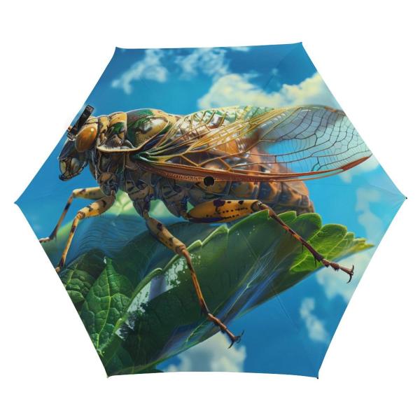 商品名:  Cicada Green Stem Habitat Travel Umbrella for Rain Windproof 5 Folding Compact Umbrella Auto Open Closeブランド: Gener...