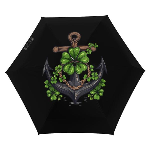 商品名:  St Patricks Day Four Leaf Clover Boat Anchor Travel Umbrella for Rain Windproof 5 Folding Compact Umbrella Auto Op...