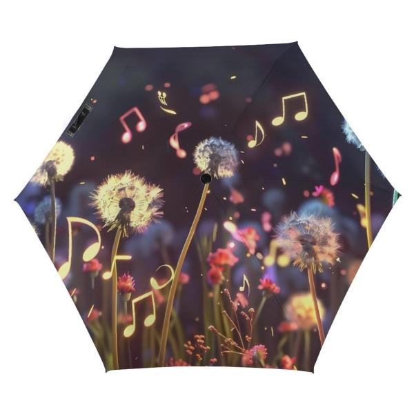 商品名:  Funny Dandelion Flower Music Notes Travel Umbrella for Rain Windproof 5 Folding Compact Umbrella Auto Open Closeブラ...