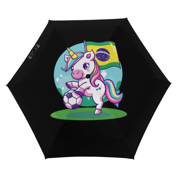 商品名:  Brazil Flag Unicorn Football Soccer Fan Travel Umbrella for Rain Windproof 5 Folding Compact Umbrella Auto Open Cl...