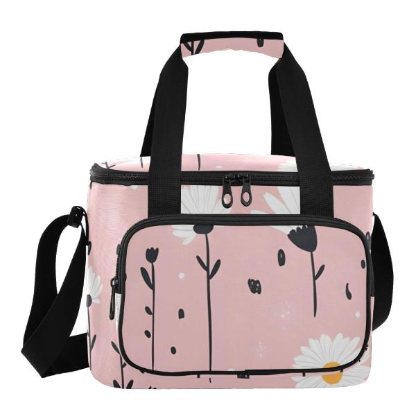商品名:  Bokkoy Little White Daisy Insulated Portable Square Cooler Bag - Waterproof Oxford Cloth, Leakproof PEVA Lining, F...