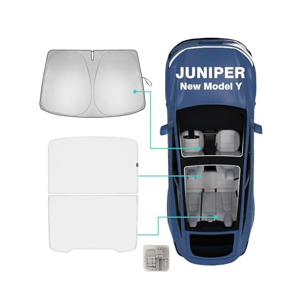 商品名: BestEvMod フロントガラス&amp;ルーフサンシェード 3点 2026 2025 Tesla新モデルYジュニパー折りたたみ式サンシェードアクセサリー 熱紫外線保護 バイザーアクセサリー 収納バッグ付き (ルーフ+フロントガ...