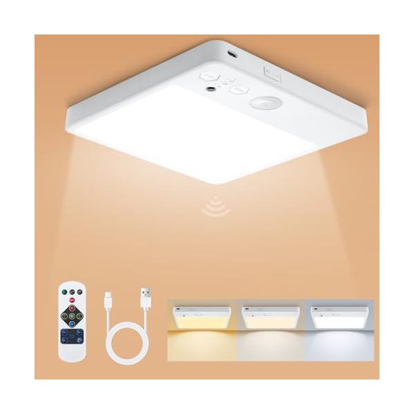商品名:  Karjoefar Motion Sensor Closet Light, 8W 7000mAh Rechargeable Ceiling Light with Remote,3 Color Temperatures and D...