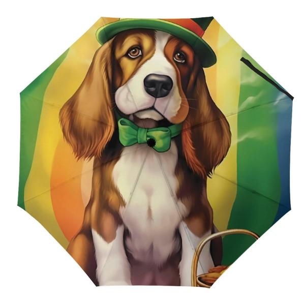 商品名:  Basset Hound St Patrick's DayTravel 3 Fold Umbrellas Windproof Automatic And Manual Umbrella Portable for Rain And...
