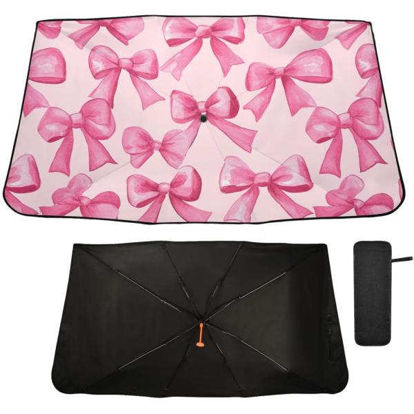 商品名:  Oarencol Windshield Sun Shade Umbrella Pink Bow Foldable Car Front Window Sunshade Blocks UV Rays Heat Keep Vehicl...