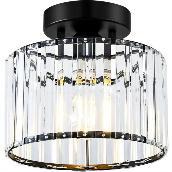 商品名:  VIOLOEMI Crystal Black Semi Flush Mount Ceiling Light Modern Hallway Light Fixture Metal Close to Lamp for Entrywa...