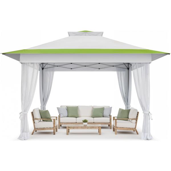 商品名: Pipishell 13x13 ポップアップガゼボ アウトドアキャノピーシェルター ワンプッシュセットアップ インスタントパティオガゼボ サンシェードキャノピー テント メッシュネットと2段 裏庭/庭/芝生/デッキ用 グリーン+ホ...