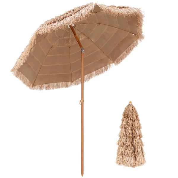 商品名:  RELAX4LIFE 7.2FT Thatched Tiki Patio Umbrella - Hawaiian Style Hula Grass Umbrella w/Tilt Adjustment, 8 Ribs, Port...