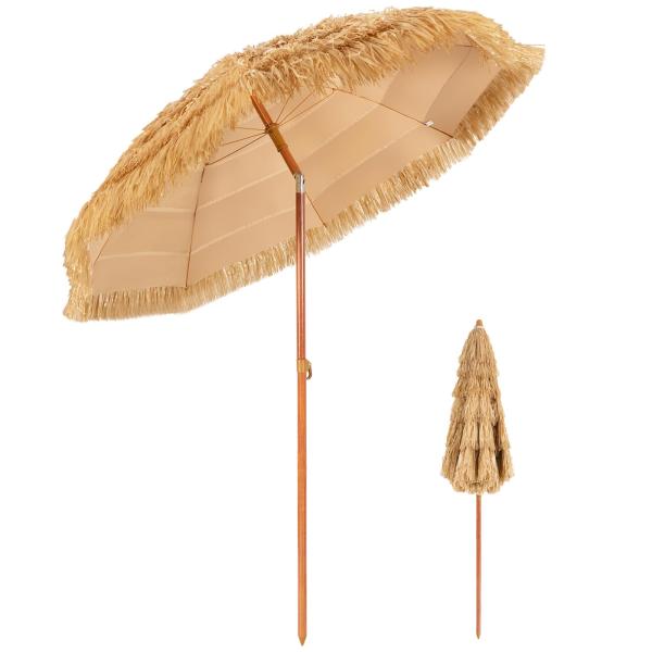 商品名:  RELAX4LIFE 6.5FT Thatched Tiki Patio Umbrella - Hawaiian Style Hula Grass Umbrella w/Tilt Adjustment, 8 Ribs, Port...