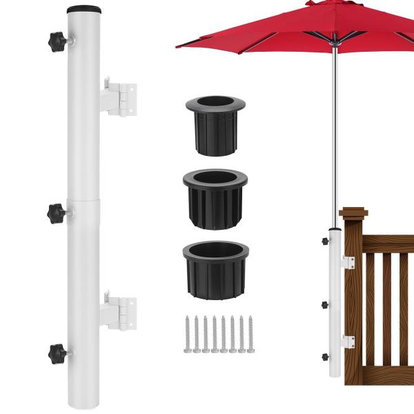 商品名: SLIIMU ヒンジ アンブレラ デッキマウント アウトドア ロング テラス アンブレラ ホルダー 壁マウント アンブレラ ベース 4インチ x 4インチ デッキ手すりポスト 平らな面または直角に取り付け ホワイト SLIIMU ...