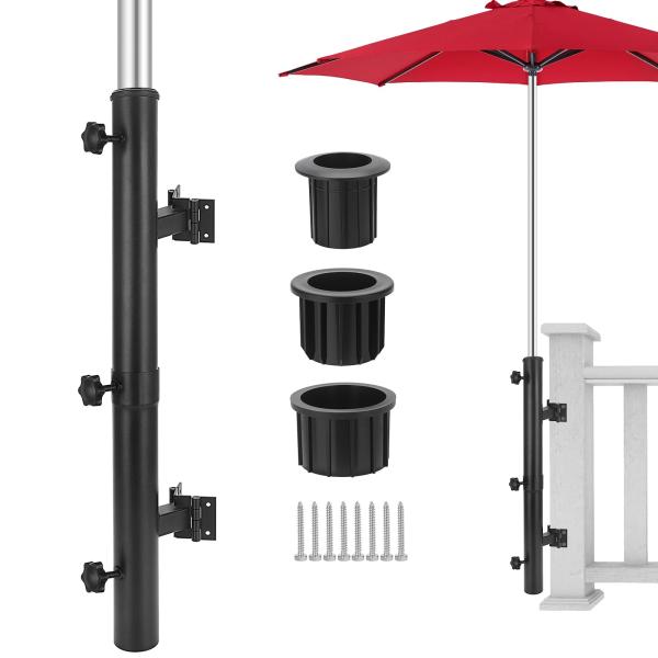 商品名: SLIIMU ヒンジ アンブレラ デッキマウント アウトドア ロング テラス アンブレラ ホルダー 壁マウント アンブレラ ベース 4インチ x 4インチ デッキ手すりポスト 平らな面または直角に取り付け ブラック SLIIMU ...